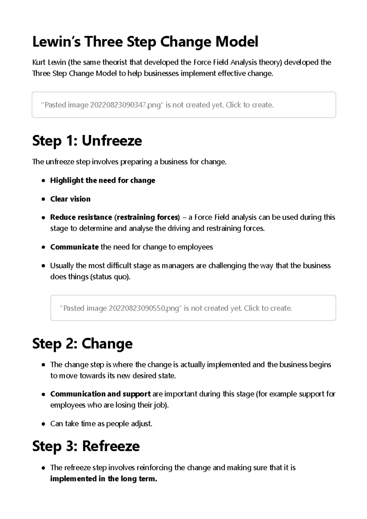 KK7 - notes for unit 4 from class - Lewin’s Three Step Change Model ...