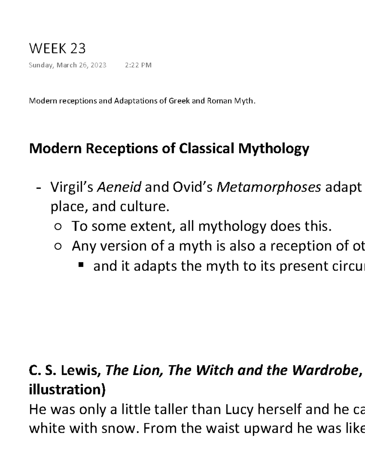 WEEK 23 - Modern receptions and Adaptations of Greek and Roman Myth ...