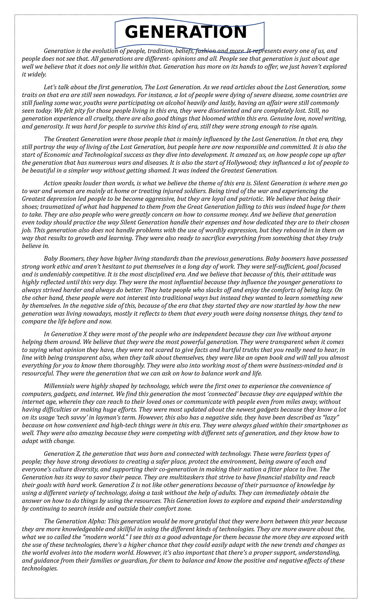 Generation Reflection - GENERATION Generation is the evolution of ...