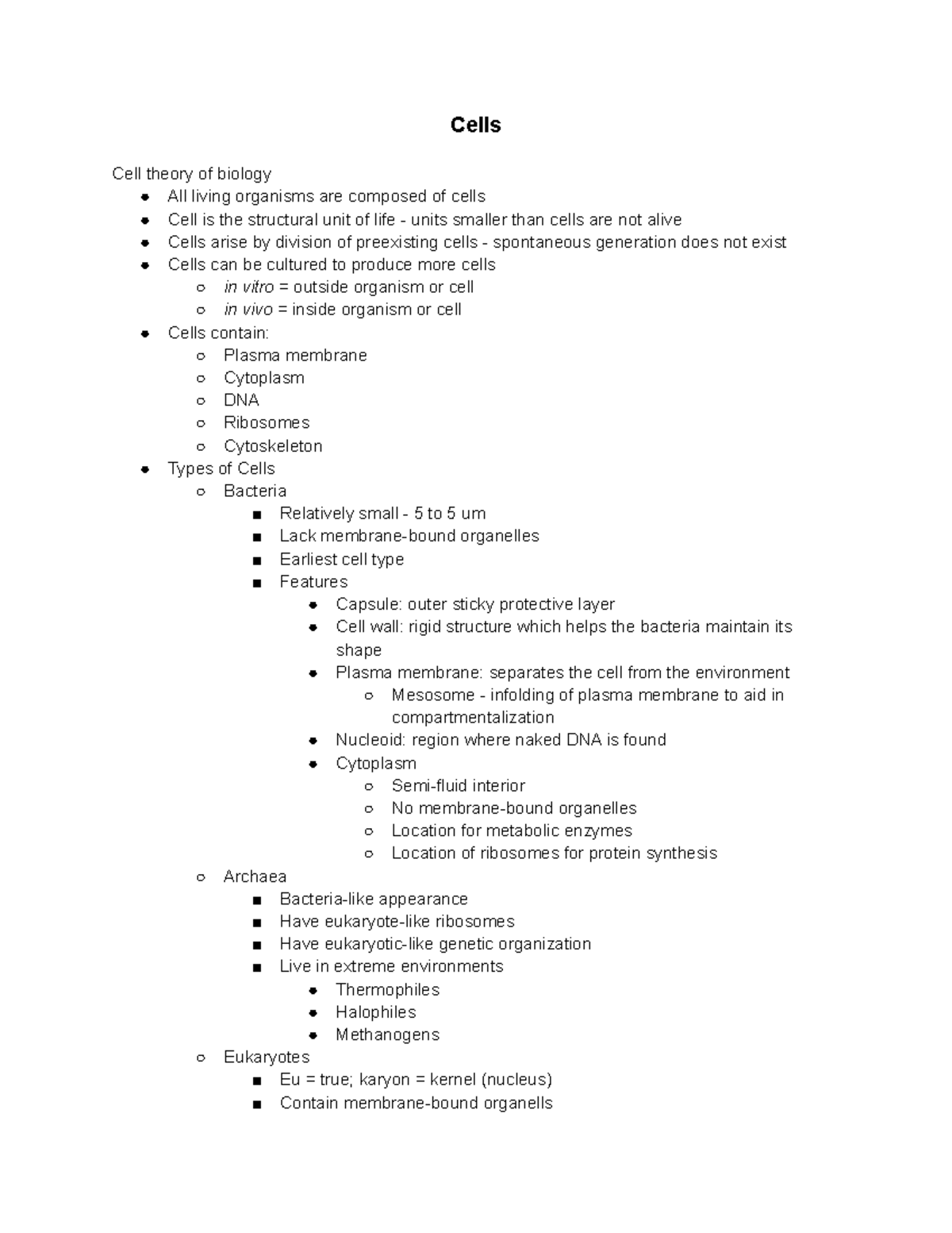 Unit 1 - Cells Intro - Cells Cell theory of biology All living ...