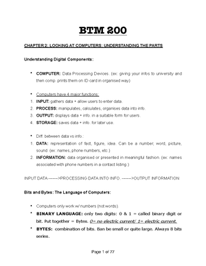 BTM A1 - assignment 1 example - BTM ASSIGNMENT 1 In this case, I think the two most important ...