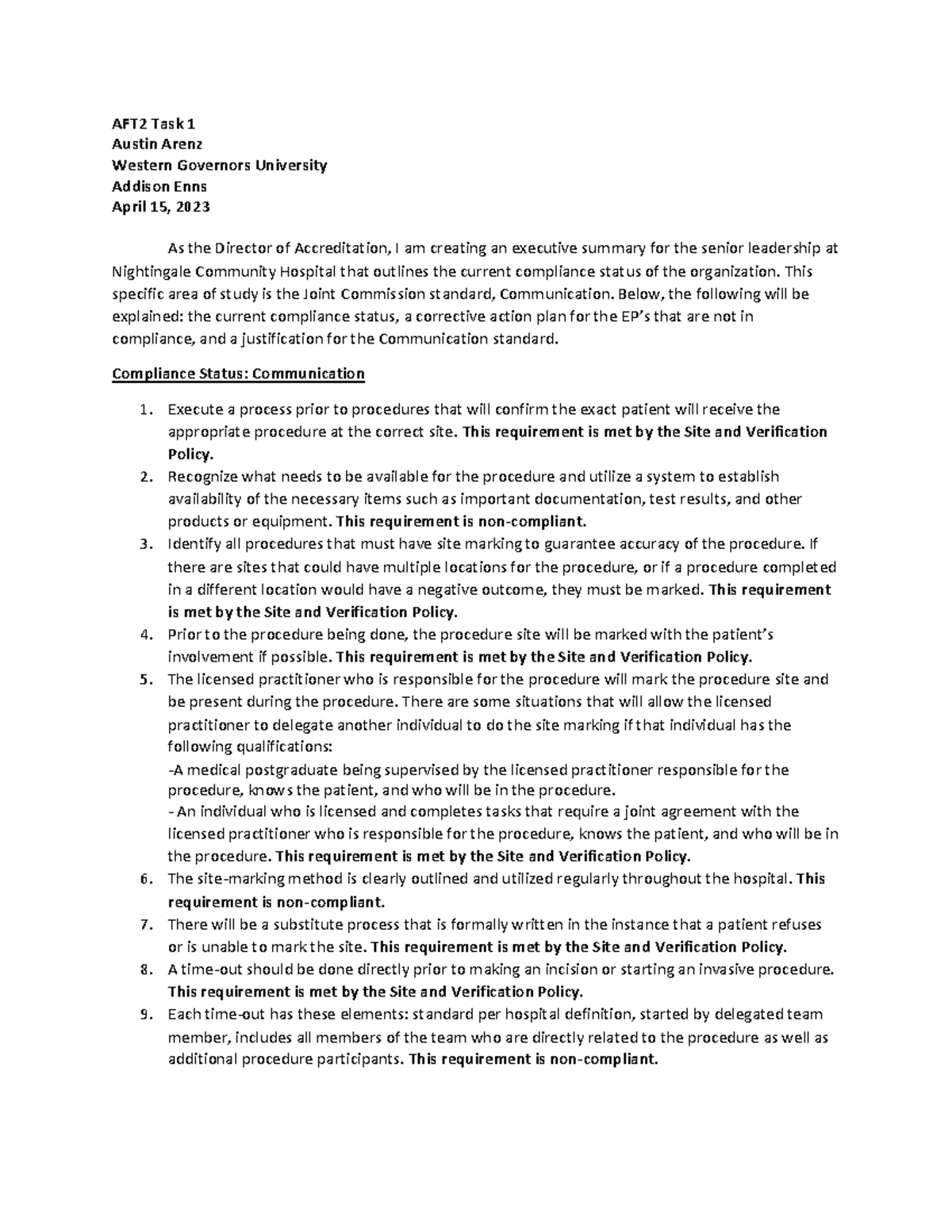 AFT2 Task 1 - AFT2 Task 1 - AFT2 Task 1 Austin Arenz Western Governors ...