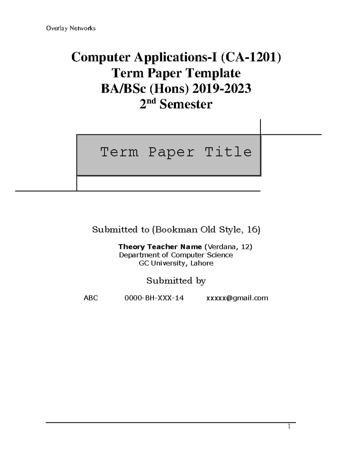 Term paper Template-converted - Computer Applications-I (CA-1201) Term ...
