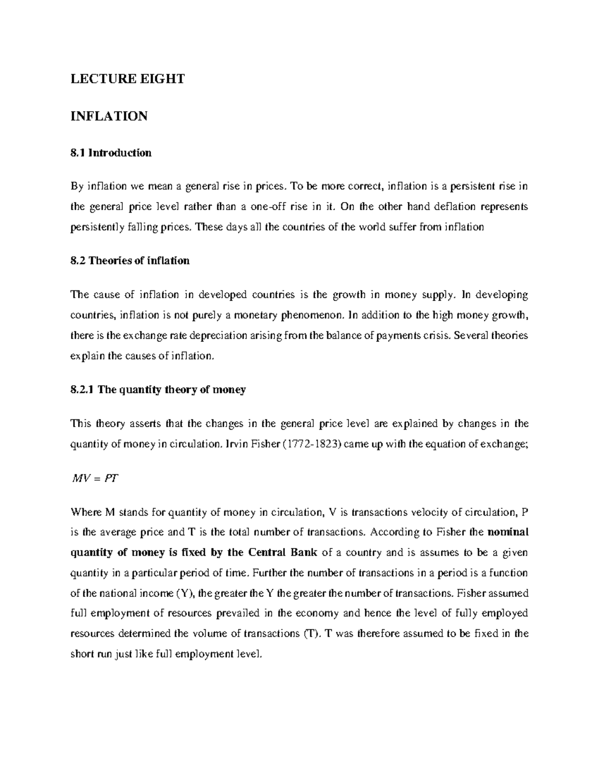 Lecture Eight-1 - Easy - LECTURE EIGHT INFLATION 8 Introduction By ...