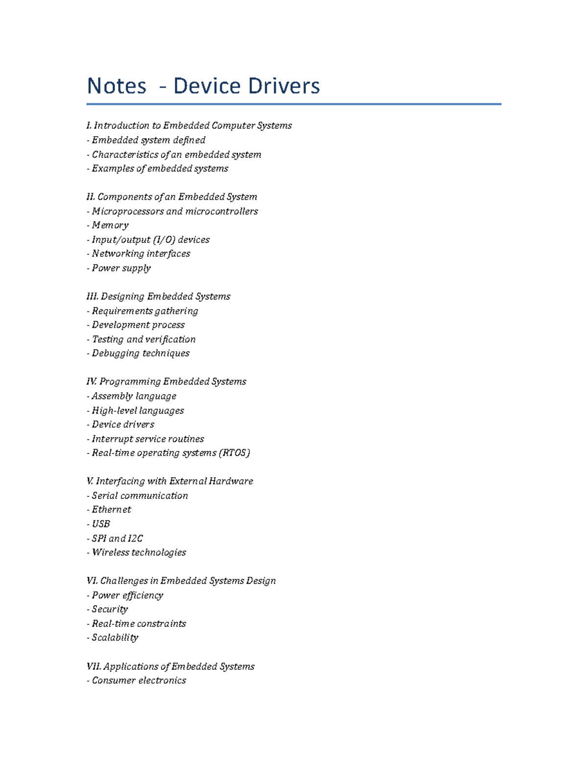 Lecture notes - Device Drivers - Notes - Device Drivers I. Introduction ...