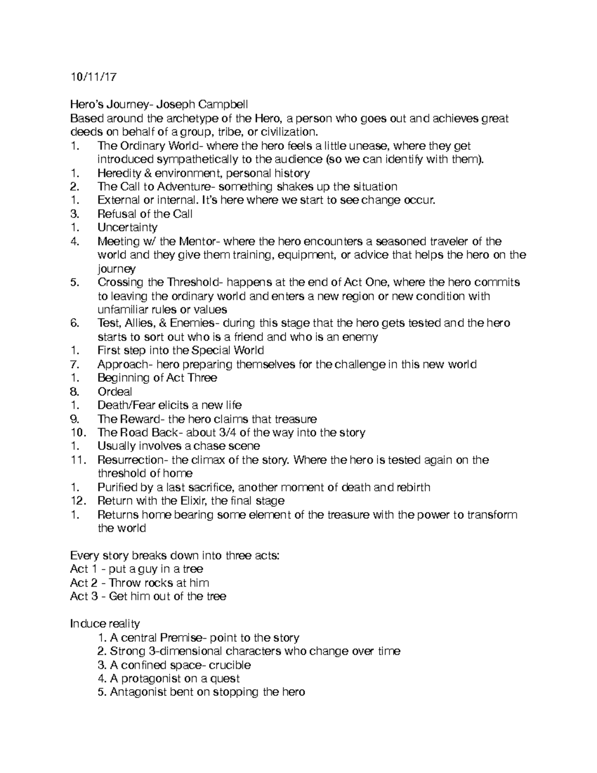 7 - Travis Stern - 10/11/ Hero’s Journey- Joseph Campbell Based around ...