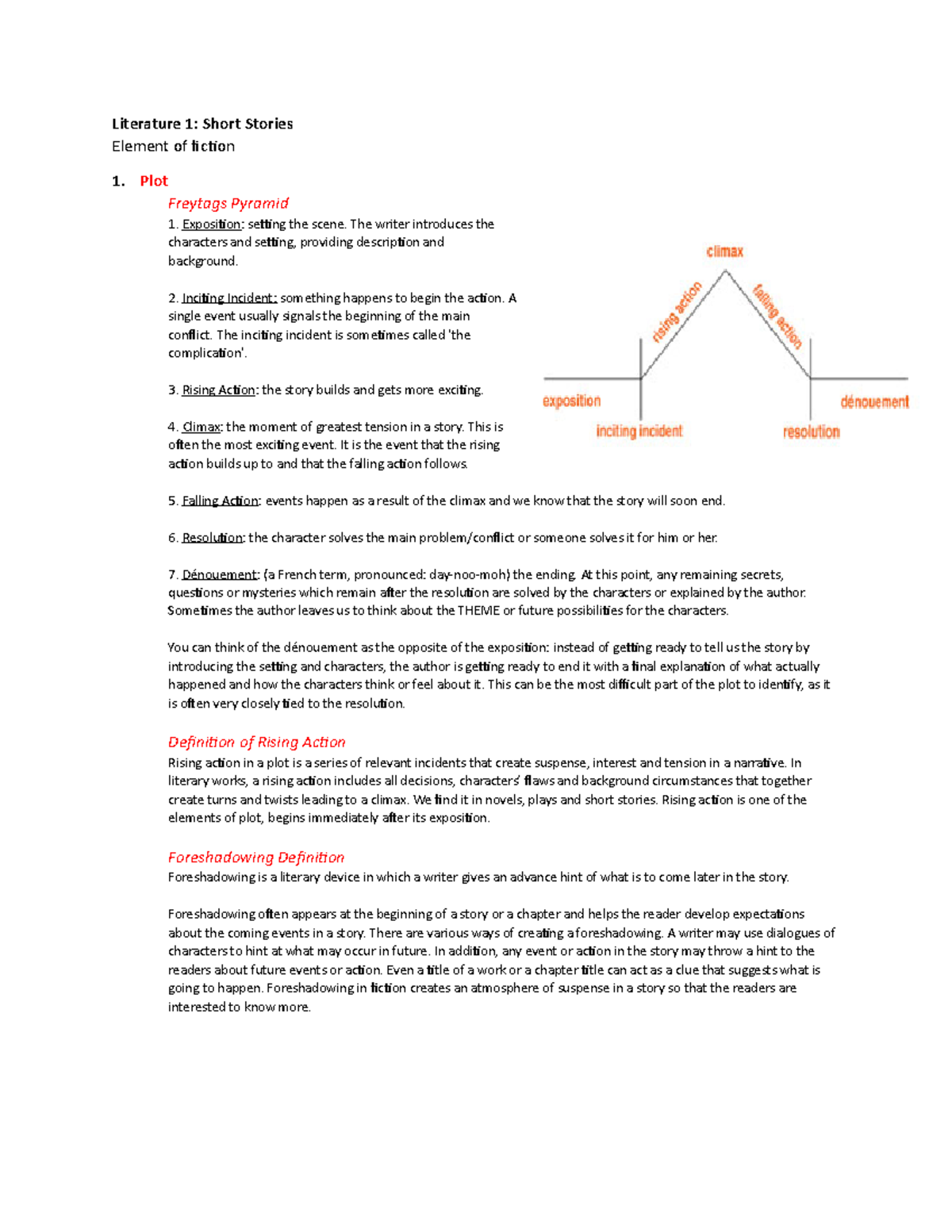Literature 1- Summary Full - Literature 1: Short Stories Element of ...