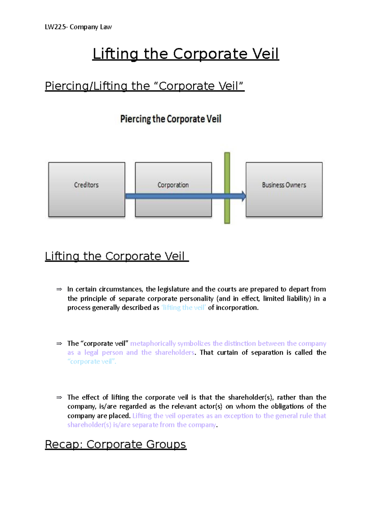 Lifting the Corporate Veil - Lifting the Corporate Veil Piercing/Lifting the “Corporate Veil ...
