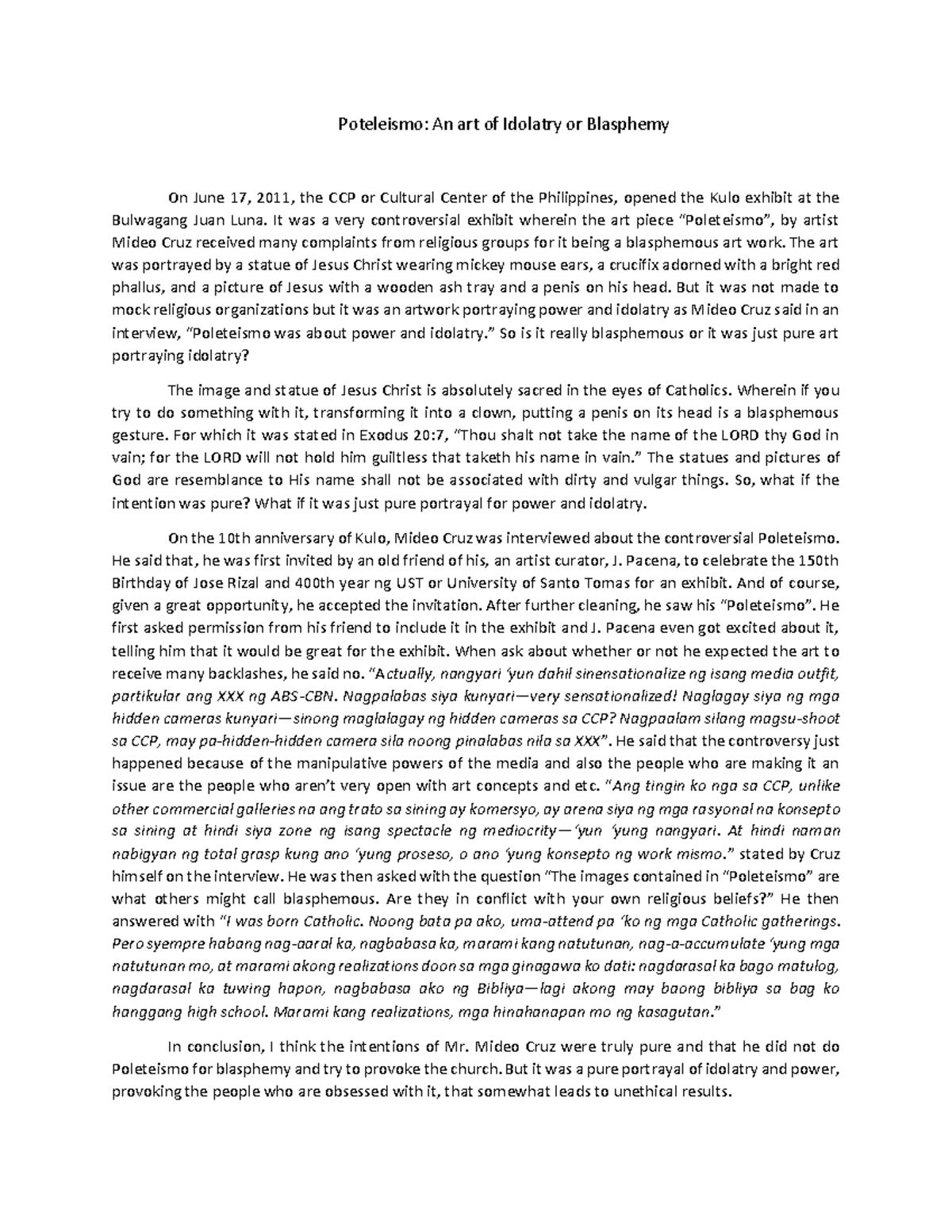 2nd-Philo-Paper - philo paper - Poteleismo: An art of Idolatry or ...