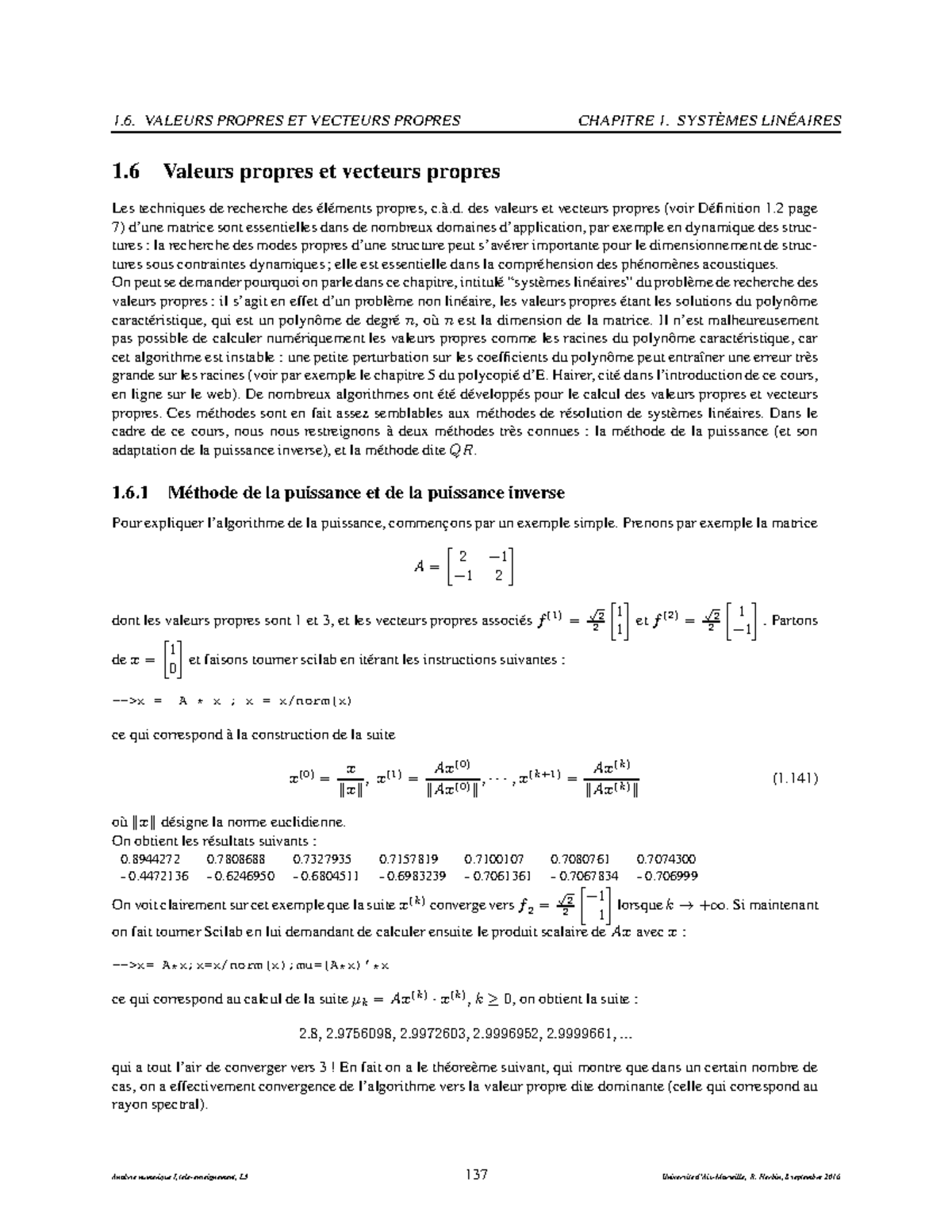 analyse numérique - 1. VALEURS PROPRES ET VECTEURS PROPRES CHAPITRE 1 ...