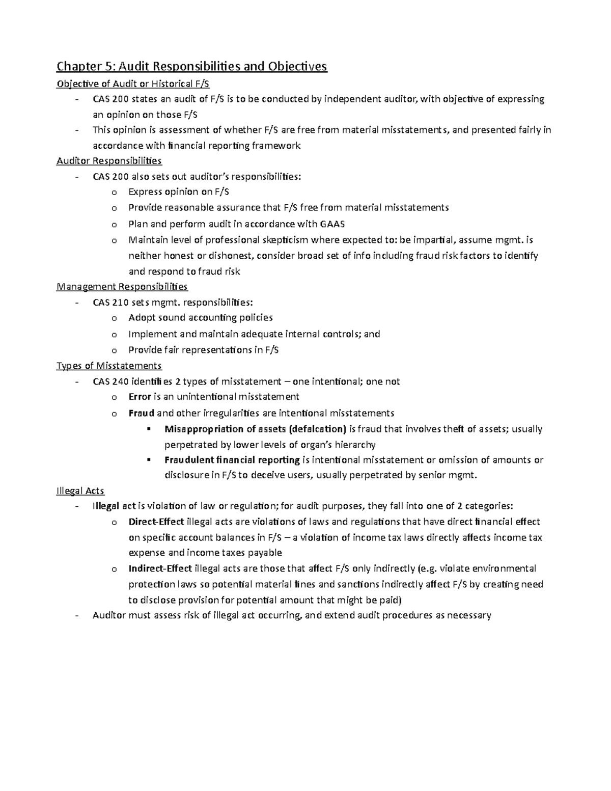 Audit Exam Chapter Notes 5 - Chapter 5: Audit Responsibilities and ...