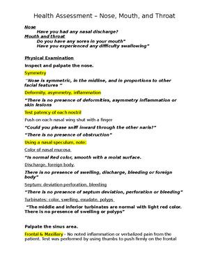 Thorax and Lungs Script - Any shortness of breath? Physical Examination ...
