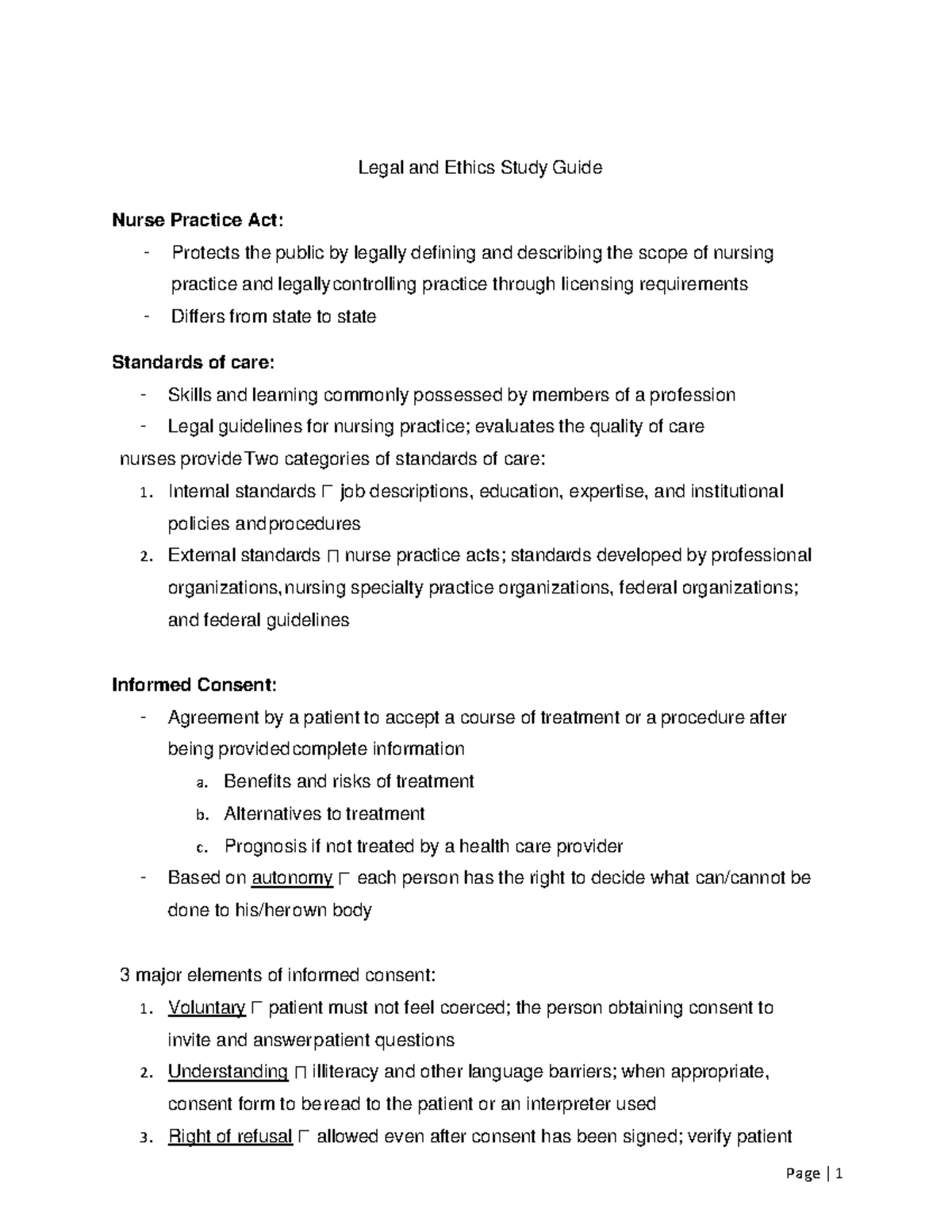 Nurse Practice Act Legal and Ethics study guide - Legal and Ethics ...