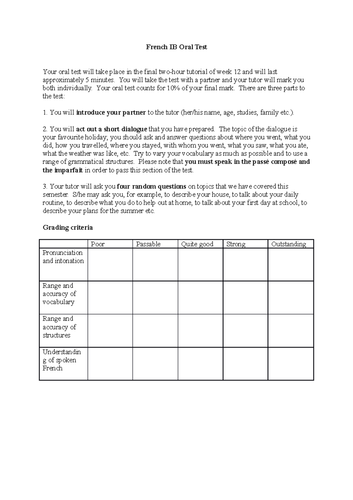French IB Oral Test-1 - French IB Oral Test Your oral test will take ...