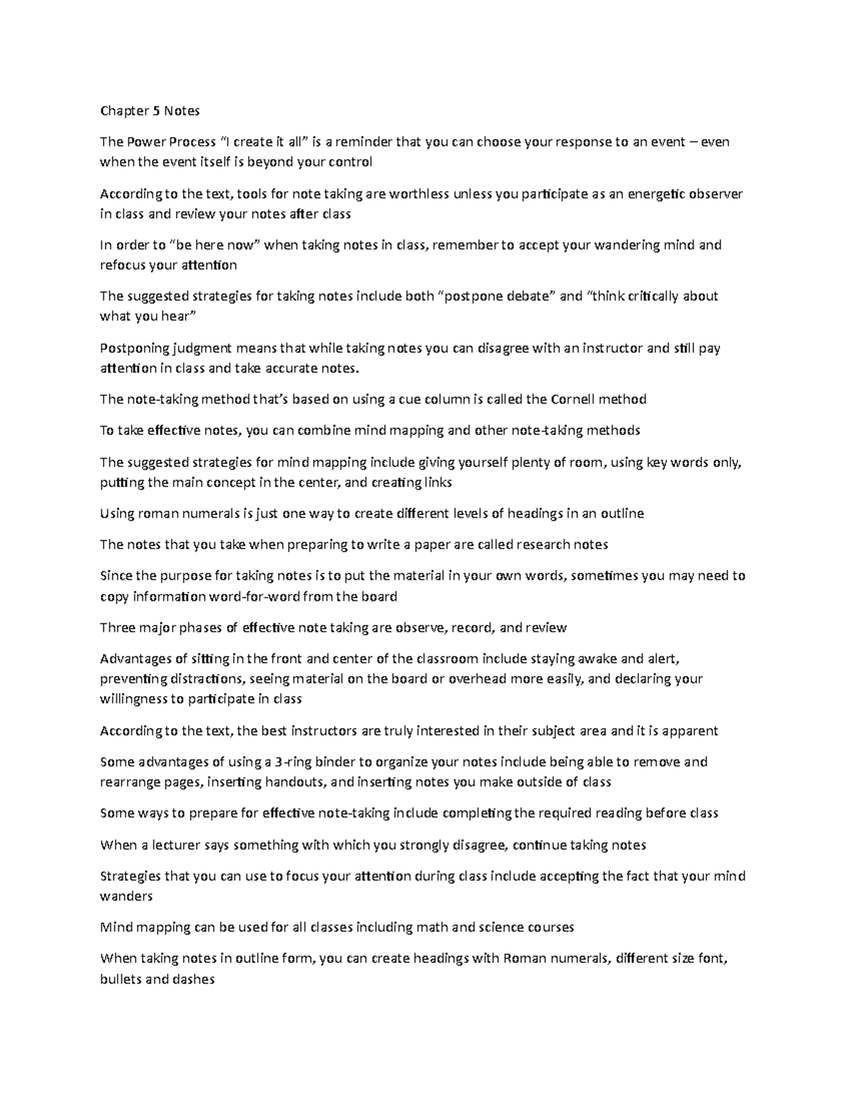 Chapter 5 Notes - Chapter 5 Notes The Power Process “I create it all ...