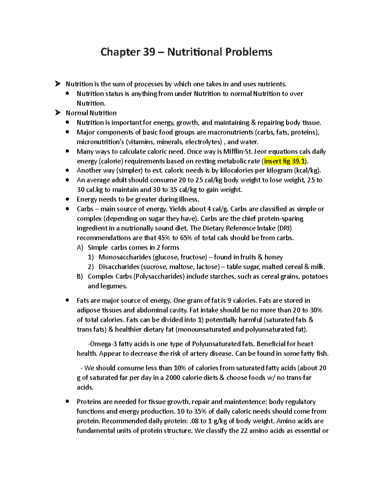 Nutritional problems - Chapter 39 – Nutritional Problems Nutrition is ...