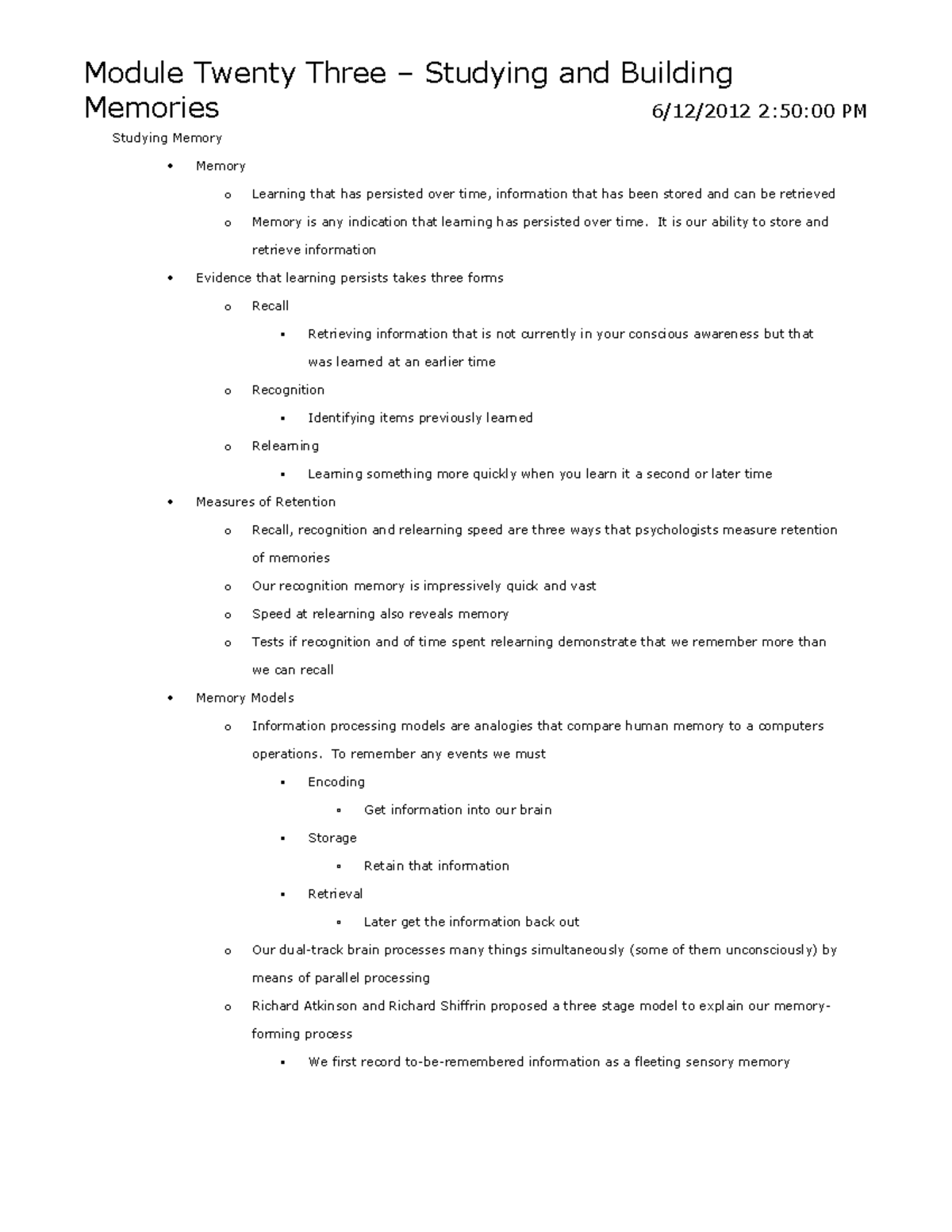 Summary Psychology in Modules - module 23-25 - Module Twenty Three Studying and Building ...