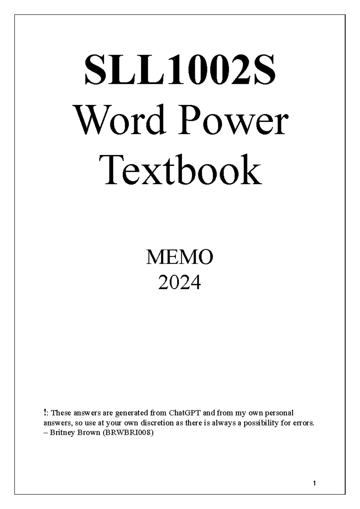 SLL1002S Word Power Memo - SLL1002S Word Power Textbook MEMO 2024 ...