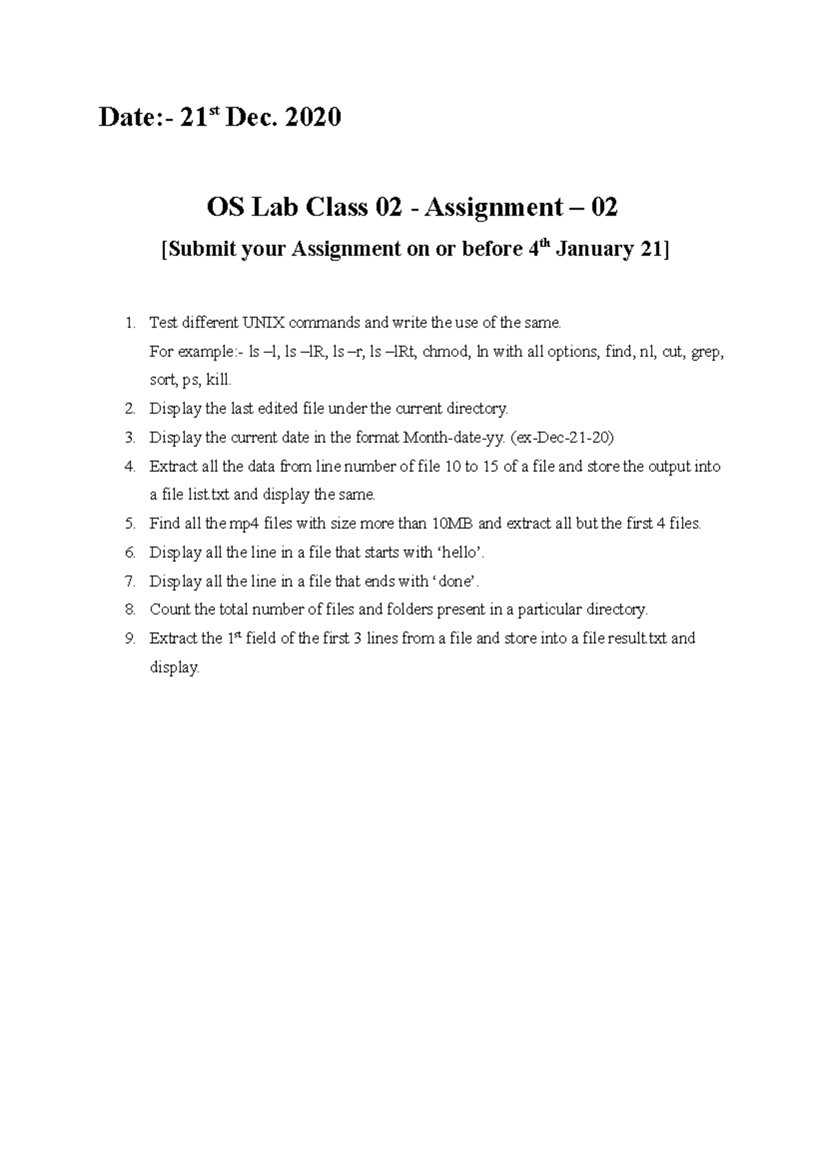 OS Lab Class 02 - Assignment - 02 - 21st Dec. 20 - CSCE G1 - Date ...