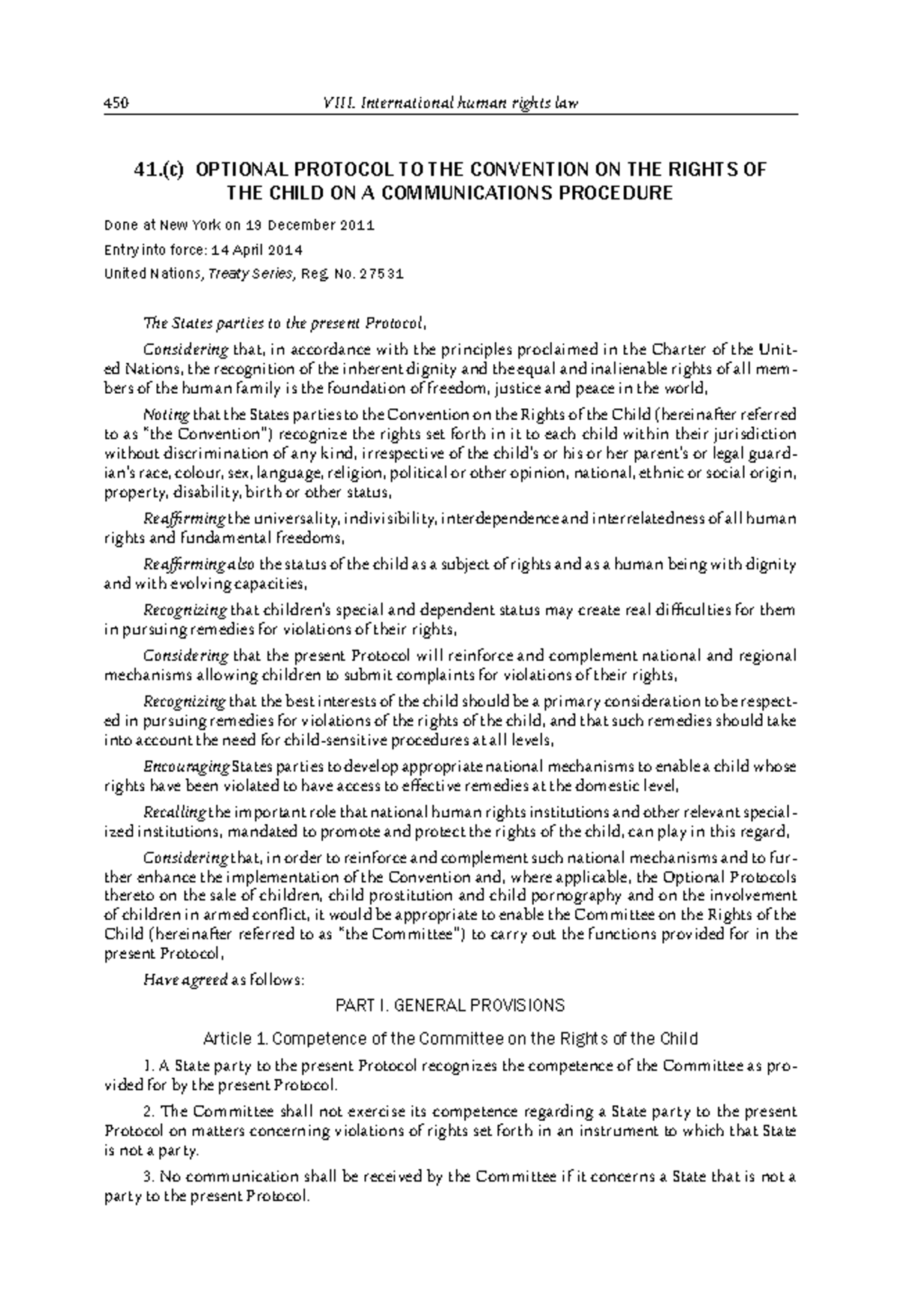 Book 1-156 - n/a - 450 VIII. International human rights law 41.(c ...