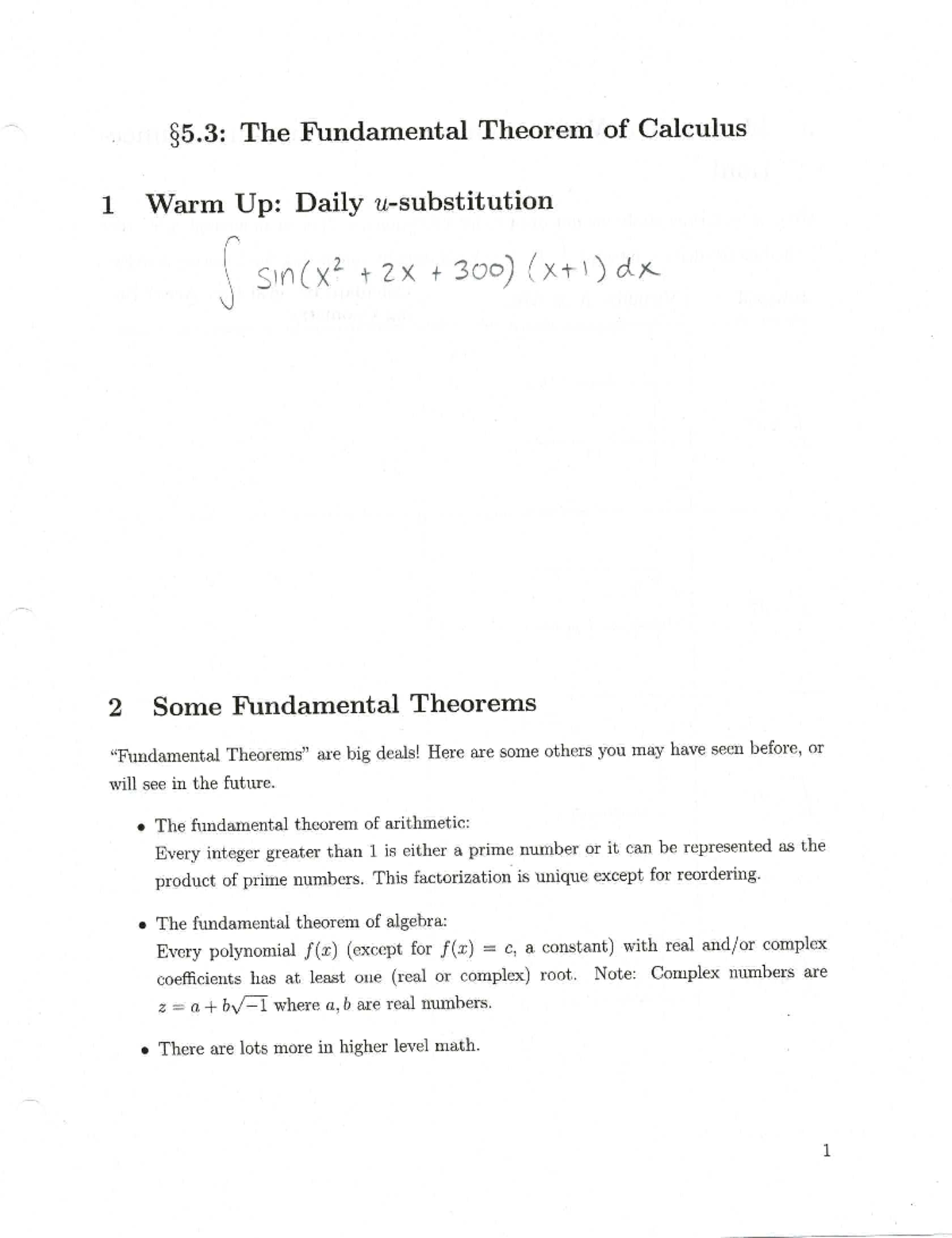 5 - Professor annotated notes about The Fundamental Theorem of Calculus ...