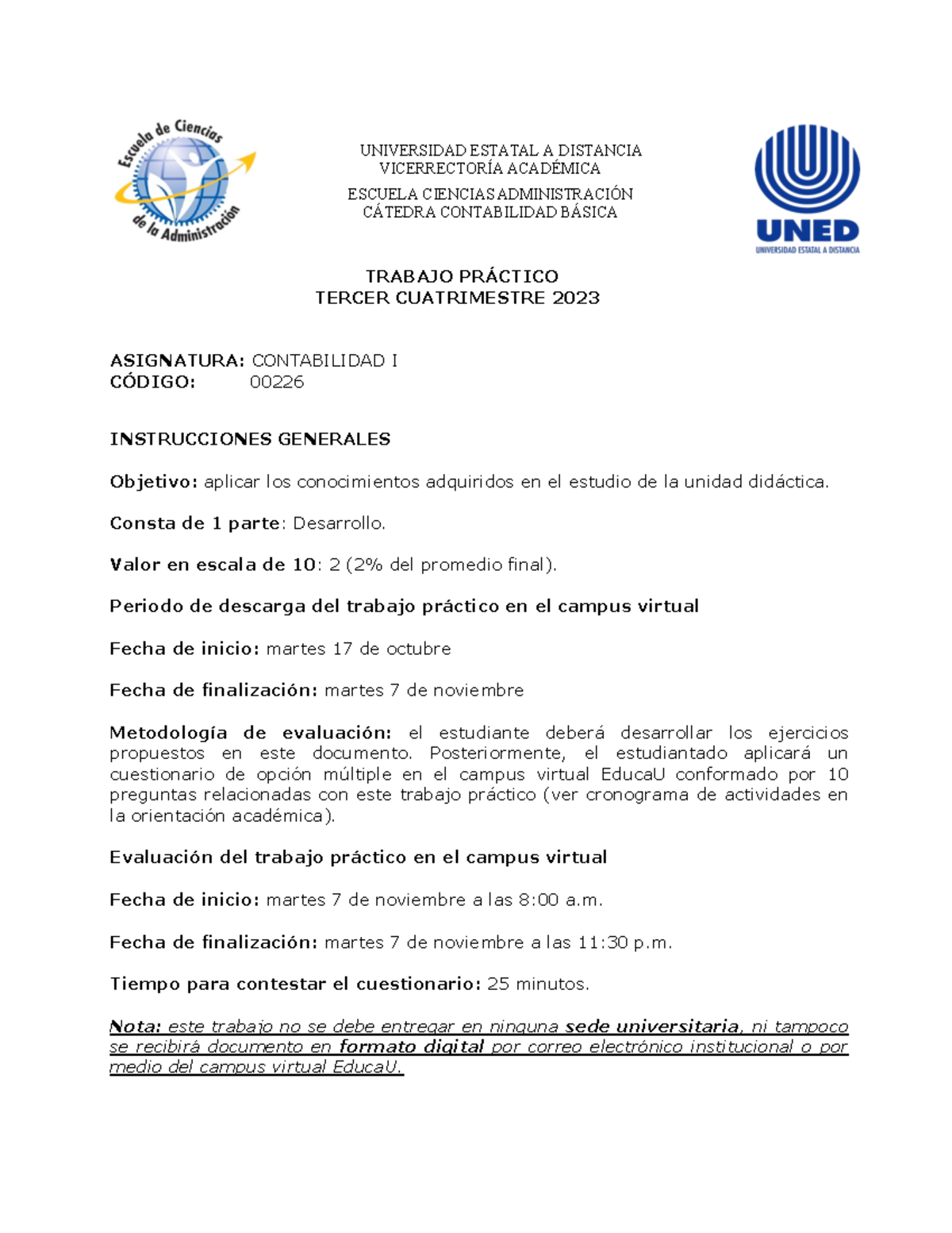 00 226 - PRACTICA PARA CONTABILIDAD CAPITULO I,II,III - UNIVERSIDAD ESTATAL A DISTANCIA - Studocu