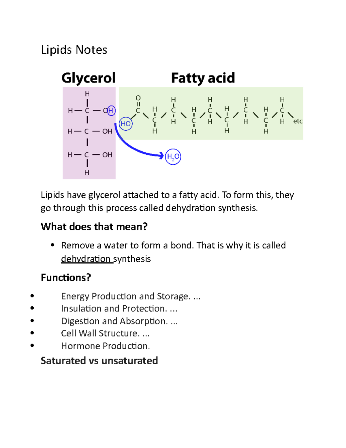 Lipids Notes - Summary Biological Science - Lipids Notes Lipids have ...