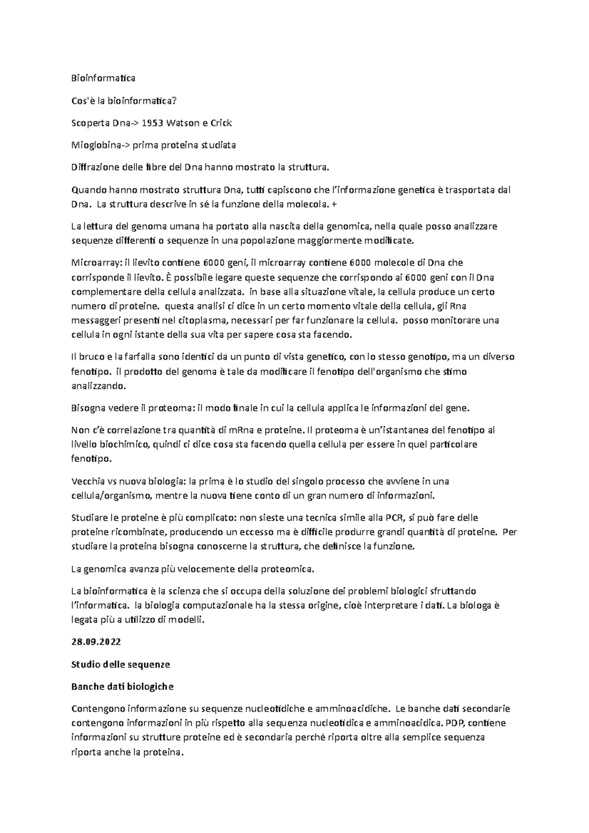 Bioinformatica I e II - appunti lezione - Bioinformatica Cos'è la ...