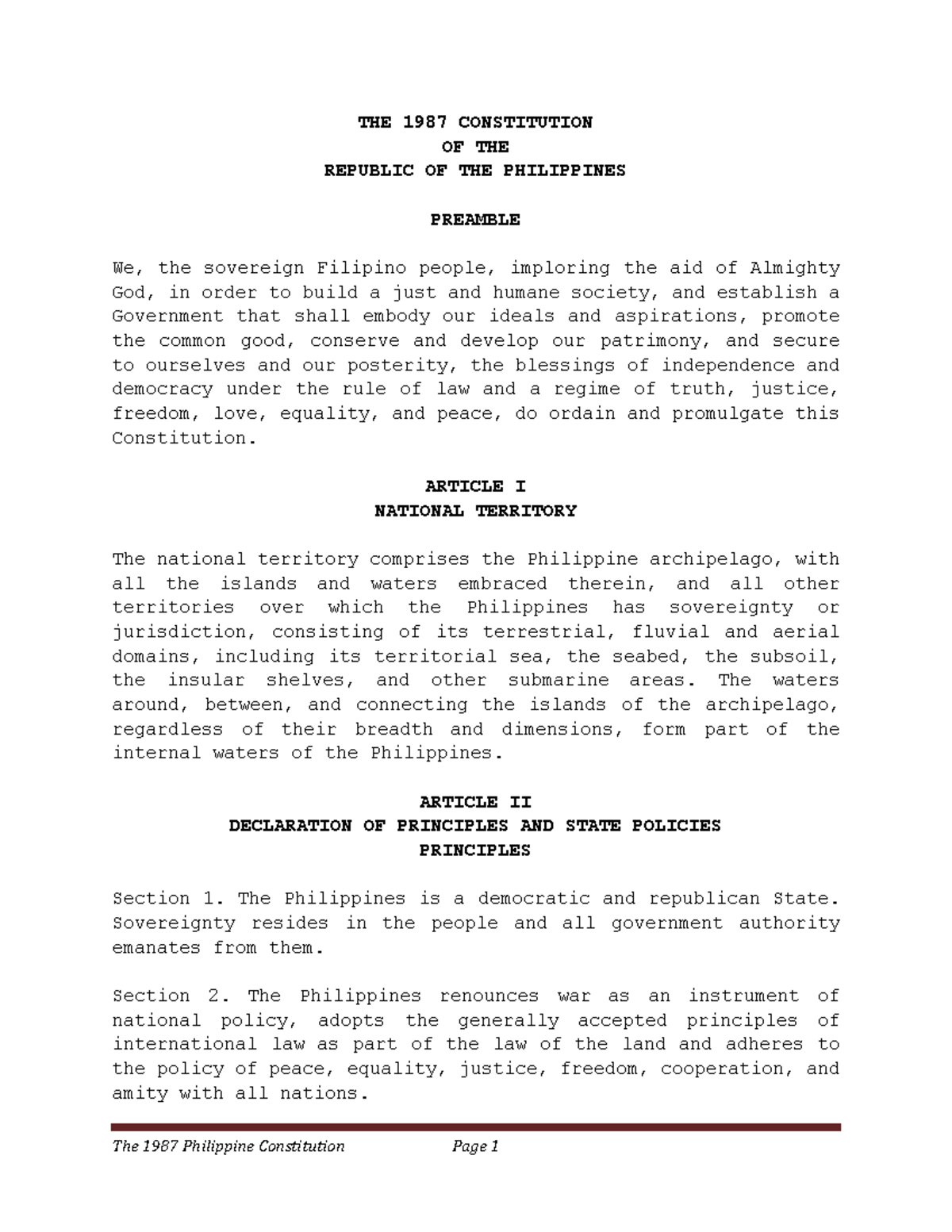 THE 1987 Philippine Constitution - THE 1987 CONSTITUTION OF THE ...