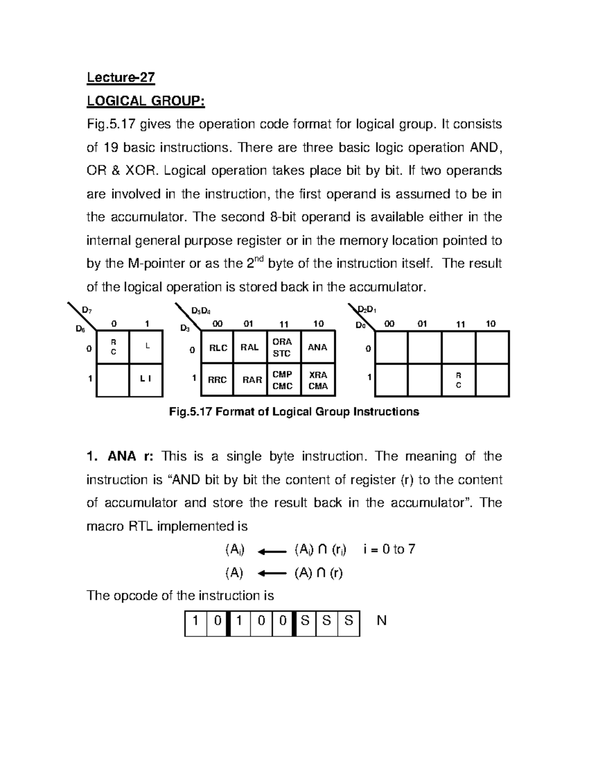 Lecture 27 - Lecture- LOGICAL GROUP: Fig.5 gives the operation code ...