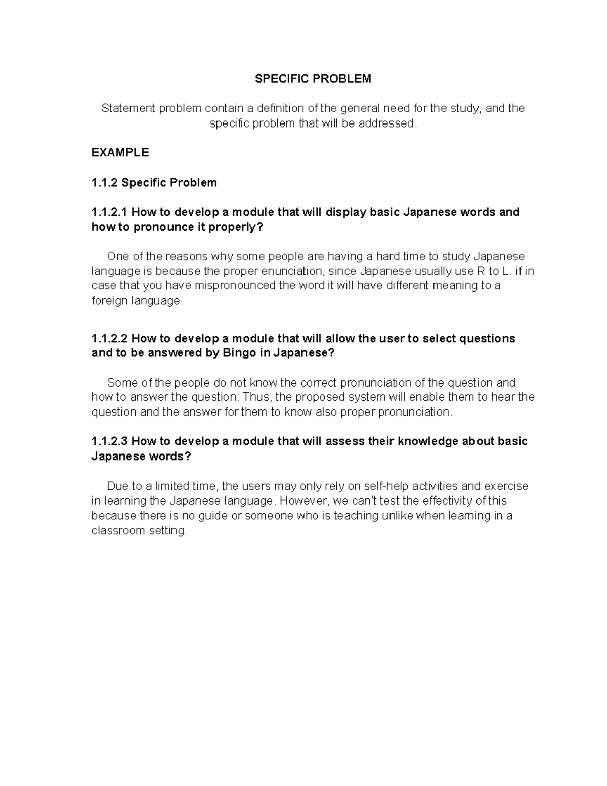 1.2 Specific of the Problem - SPECIFIC PROBLEM Statement problem ...