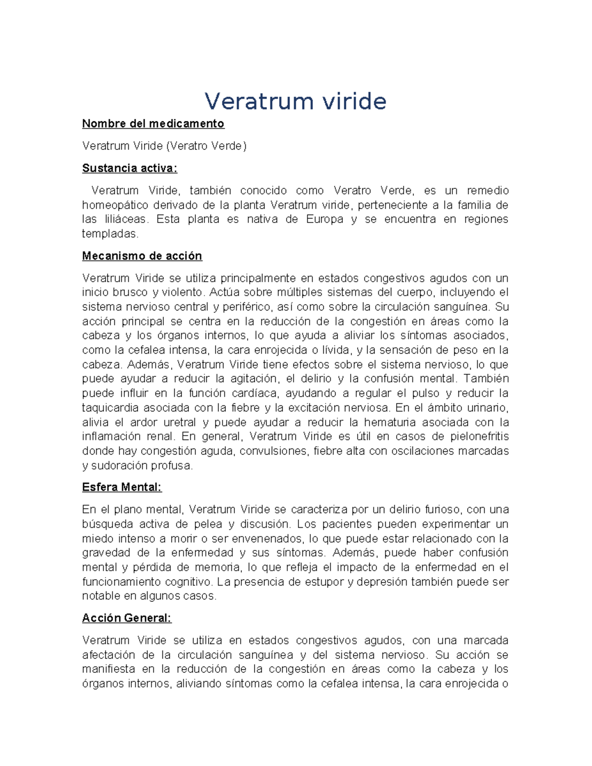 Veratrum viride resumen - Veratrum viride Nombre del medicamento ...