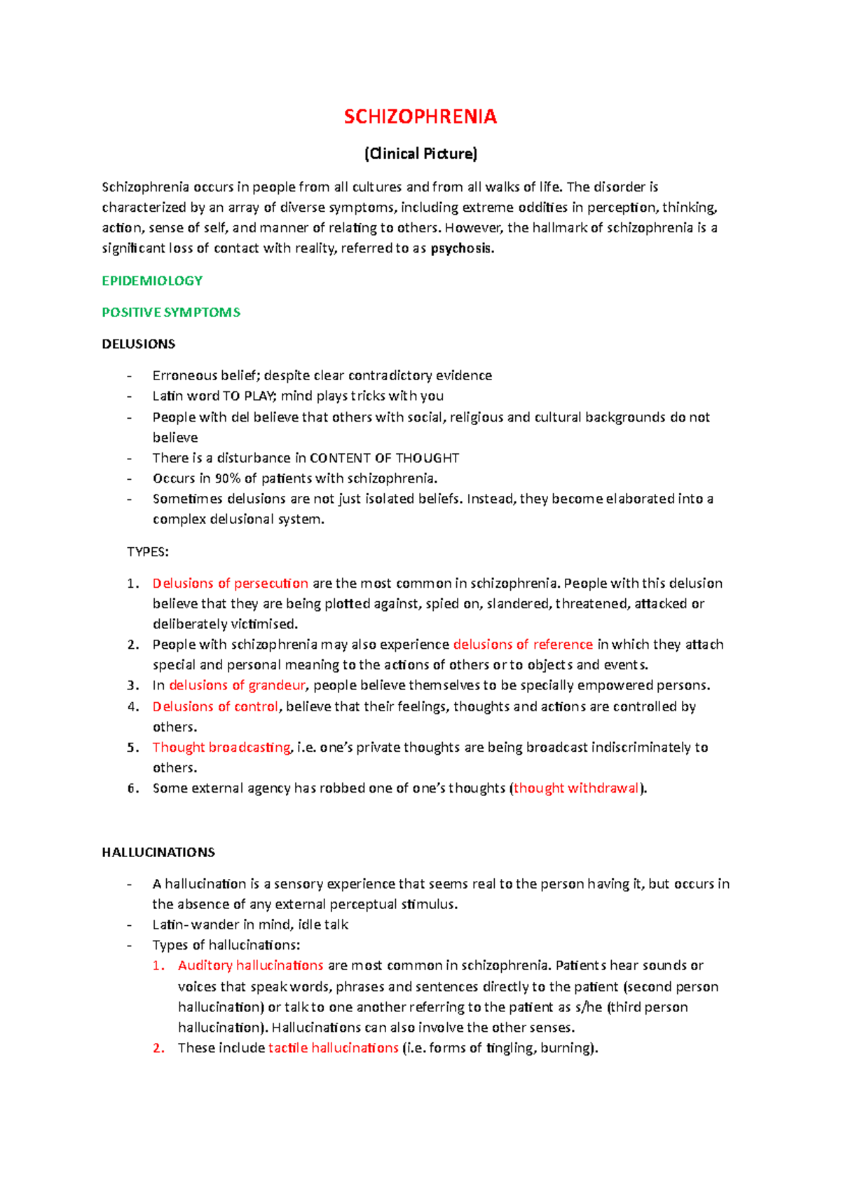 Schizophrenia - detailed notes of semester 5 UDPD - SCHIZOPHRENIA ...