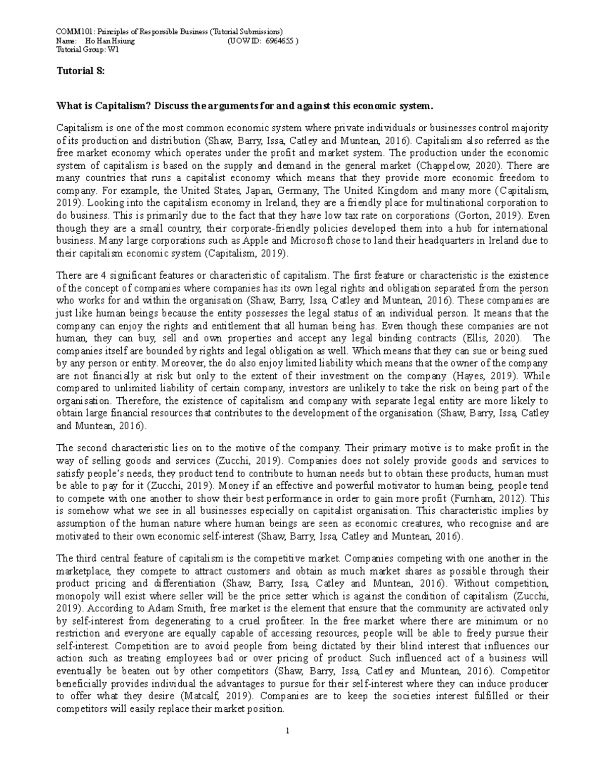 Tutorial 8 - Name: Ho Han Hsiung (UOW ID: 6964655 ) Tutorial Group: W ...