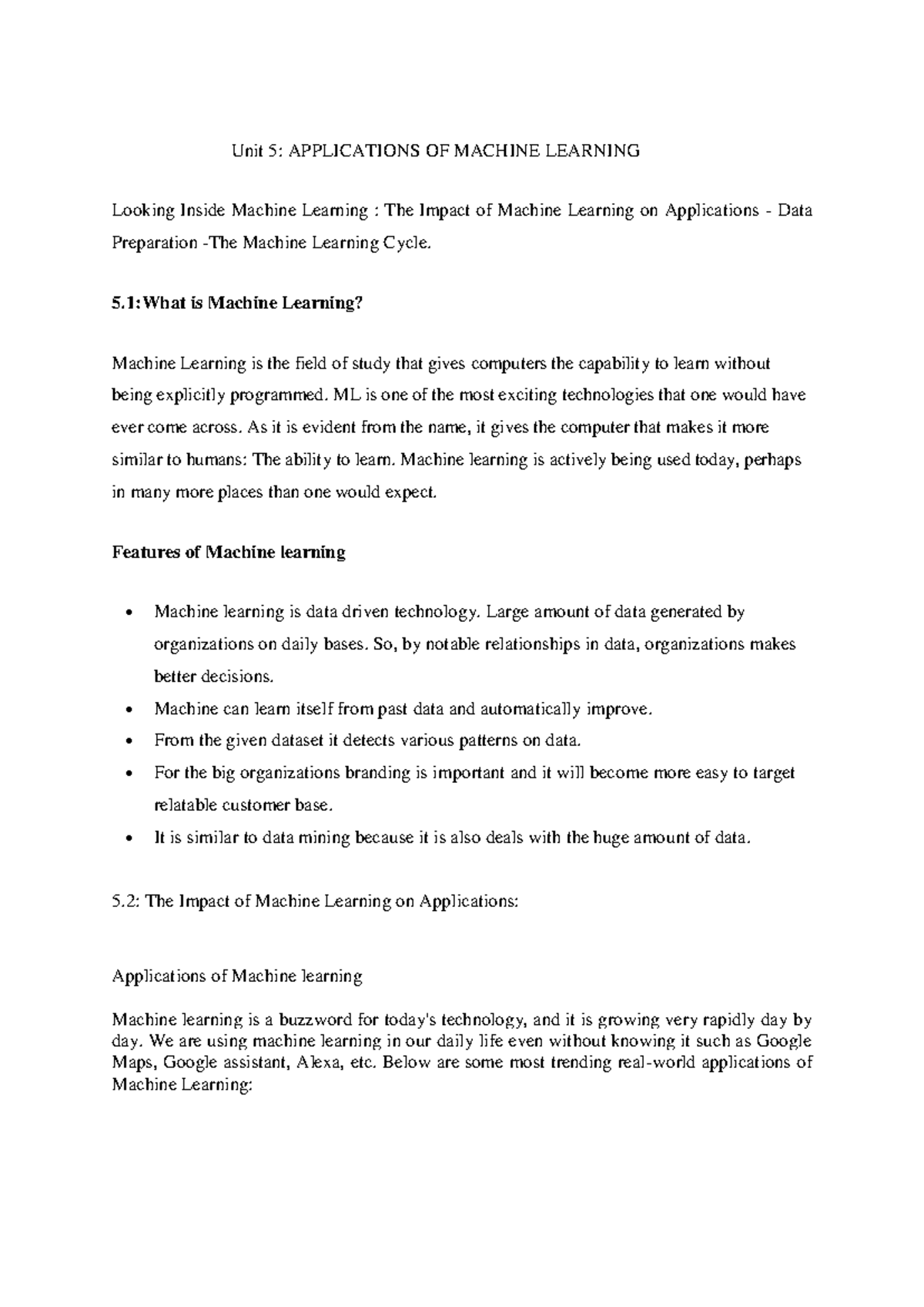 Unit 5 applica ml - Easy to understand. - Unit 5: APPLICATIONS OF MACHINE LEARNING Looking ...