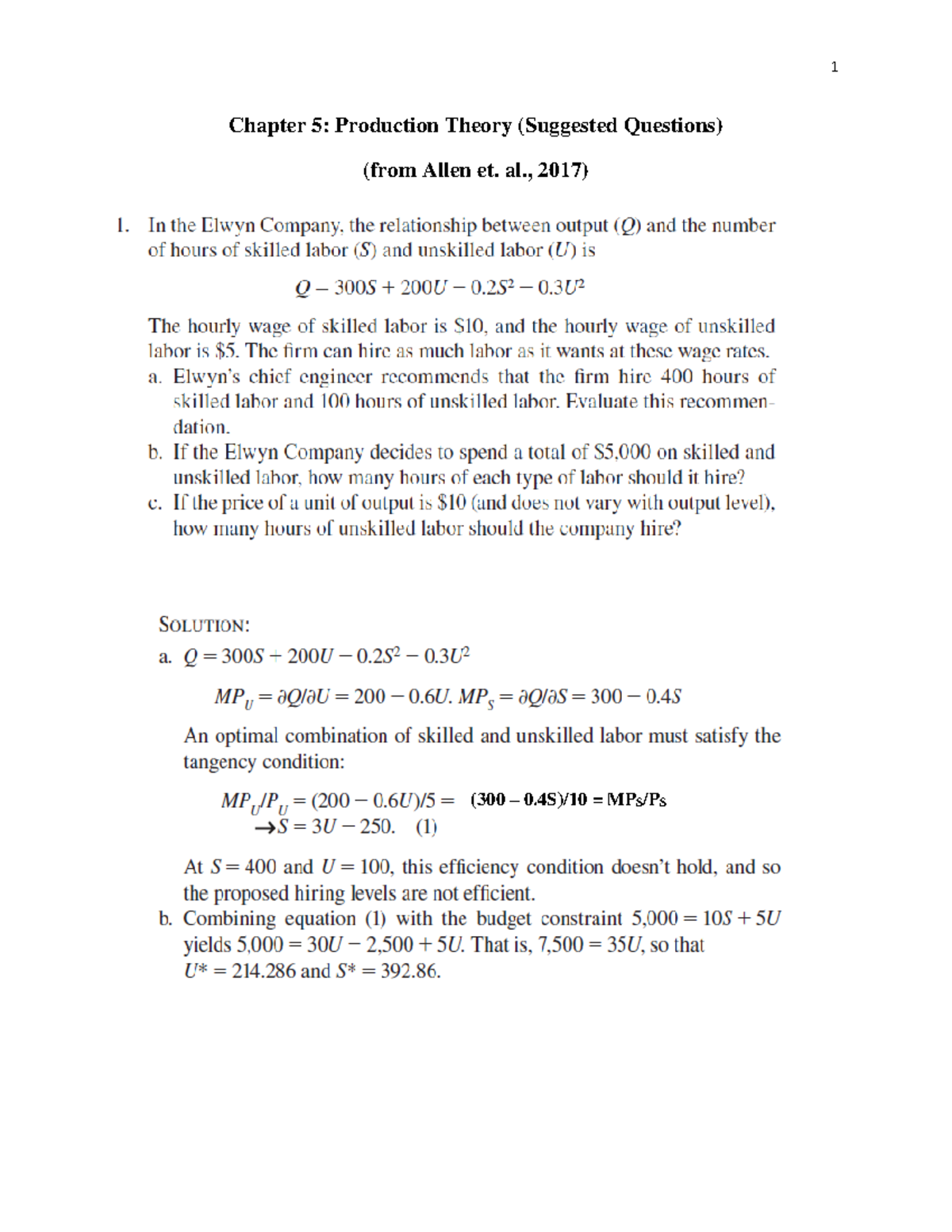 Ch5 Q&A - practices questions - Warning: TT: undefined function: 32 Chapter 5: Production Theory ...