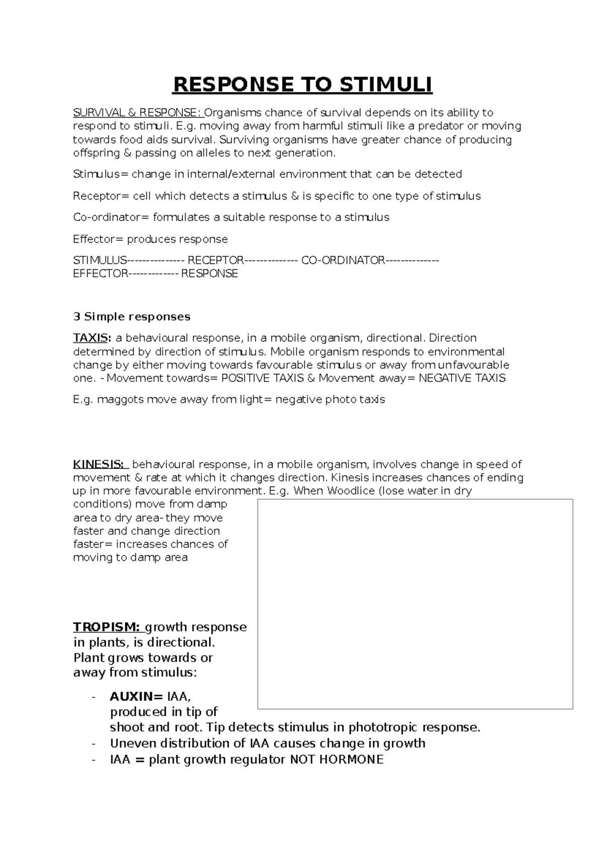 Response TO Stimuli- trophism - RESPONSE TO STIMULI SURVIVAL & RESPONSE ...