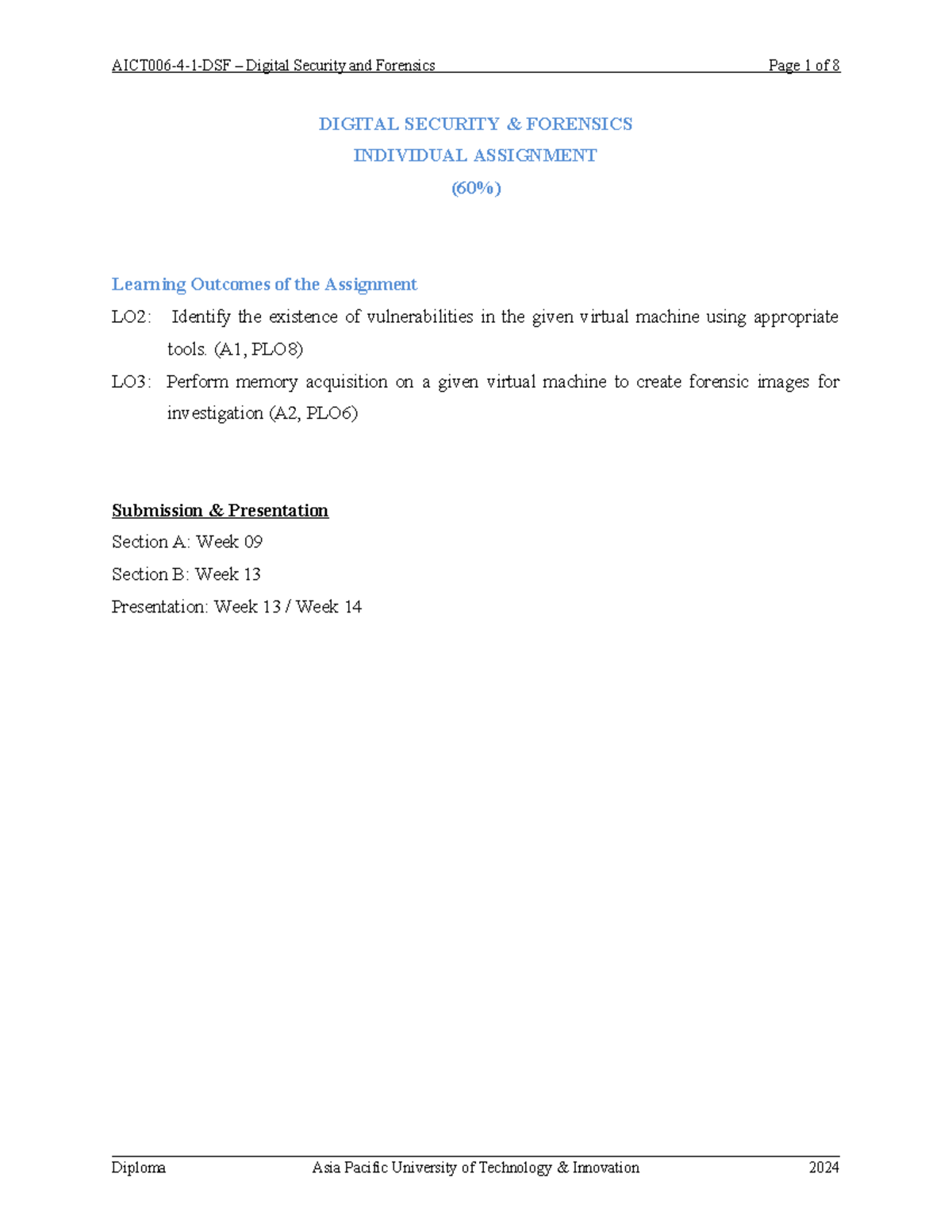 05 DSF Assignment VE - DIGITAL SECURITY & FORENSICS INDIVIDUAL ...