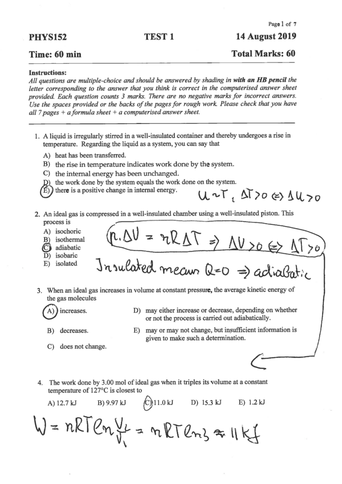 Test January 2019, questions and answers - physc152 - Studocu