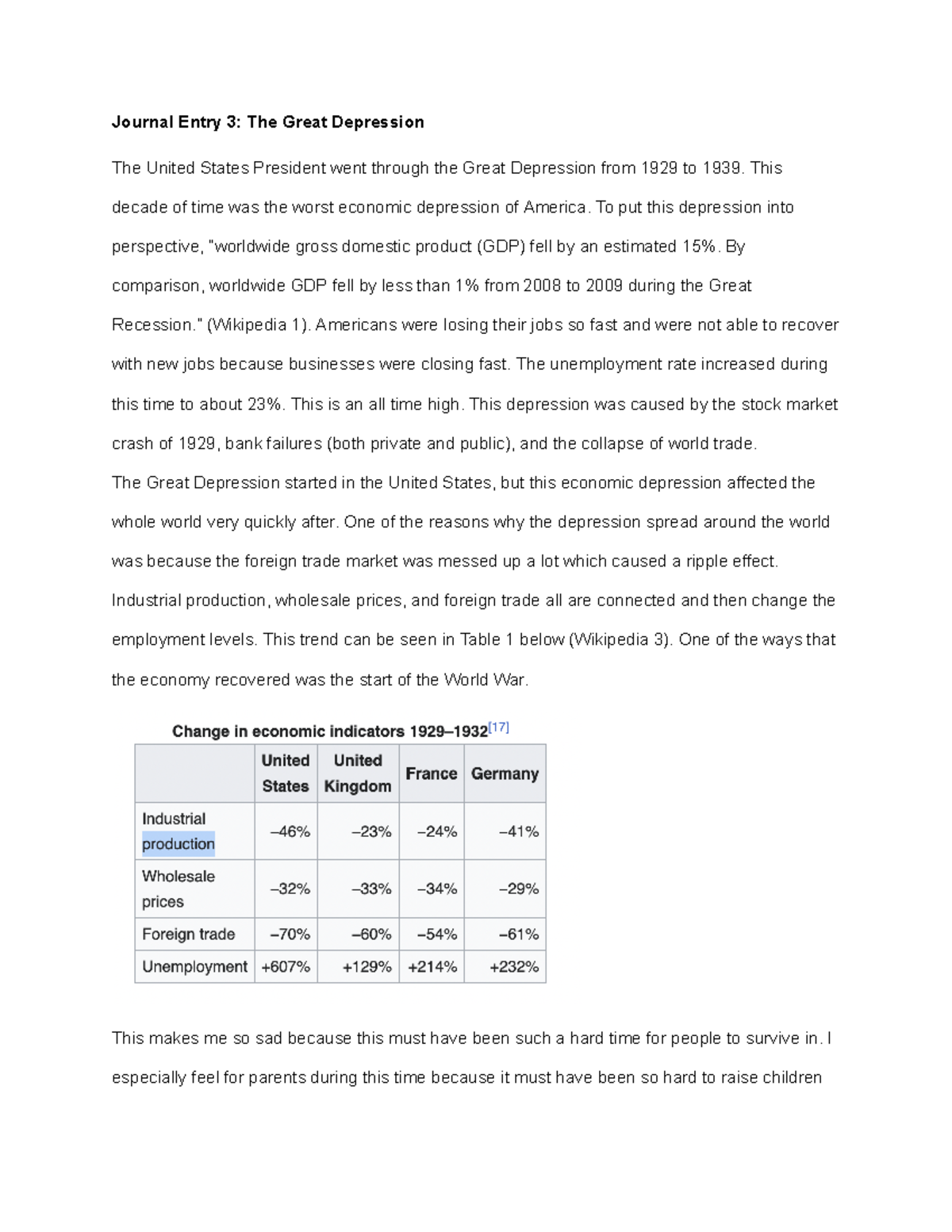 The Great Depression - Google Docs - Journal Entry 3: The Great ...