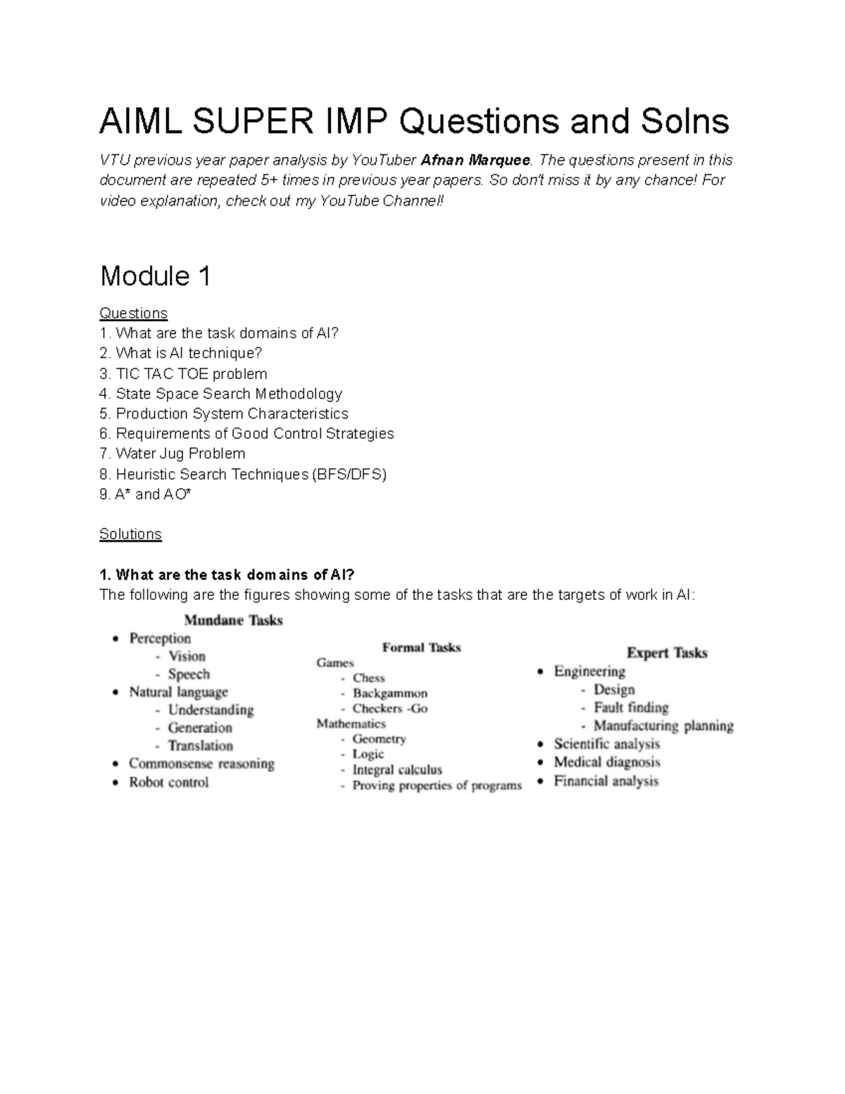 AIML Super IMP - AIML SUPER IMP Questions and Solns VTU previous year paper analysis by YouTuber ...