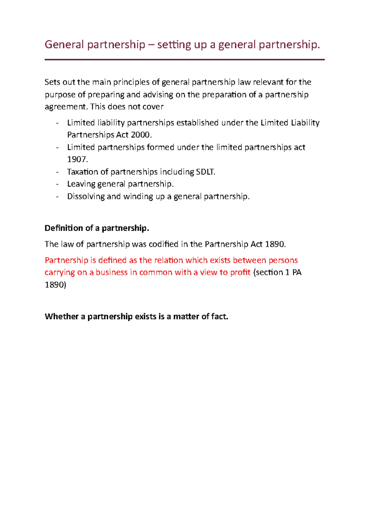General partnership - Chapter notes - General partnership – setting up ...