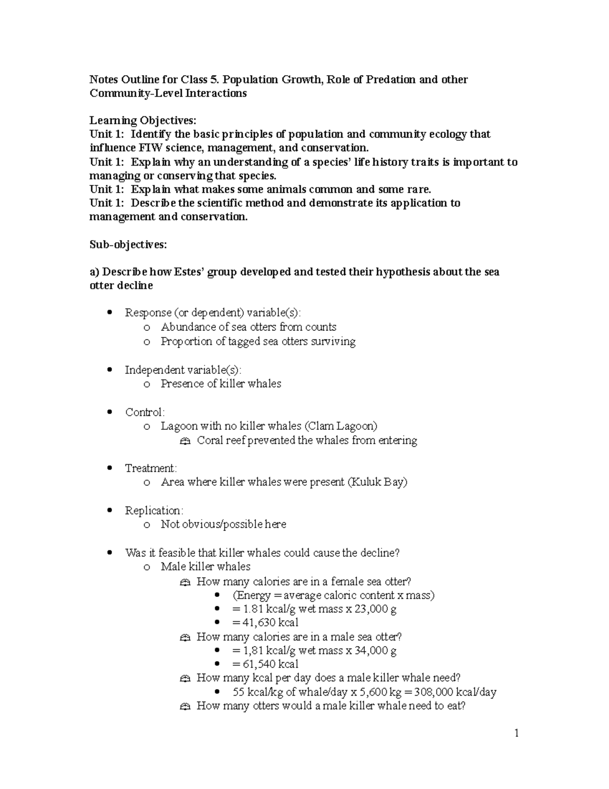 FIW2114- Class 5 Notes - Notes Outline for Class 5. Population Growth ...