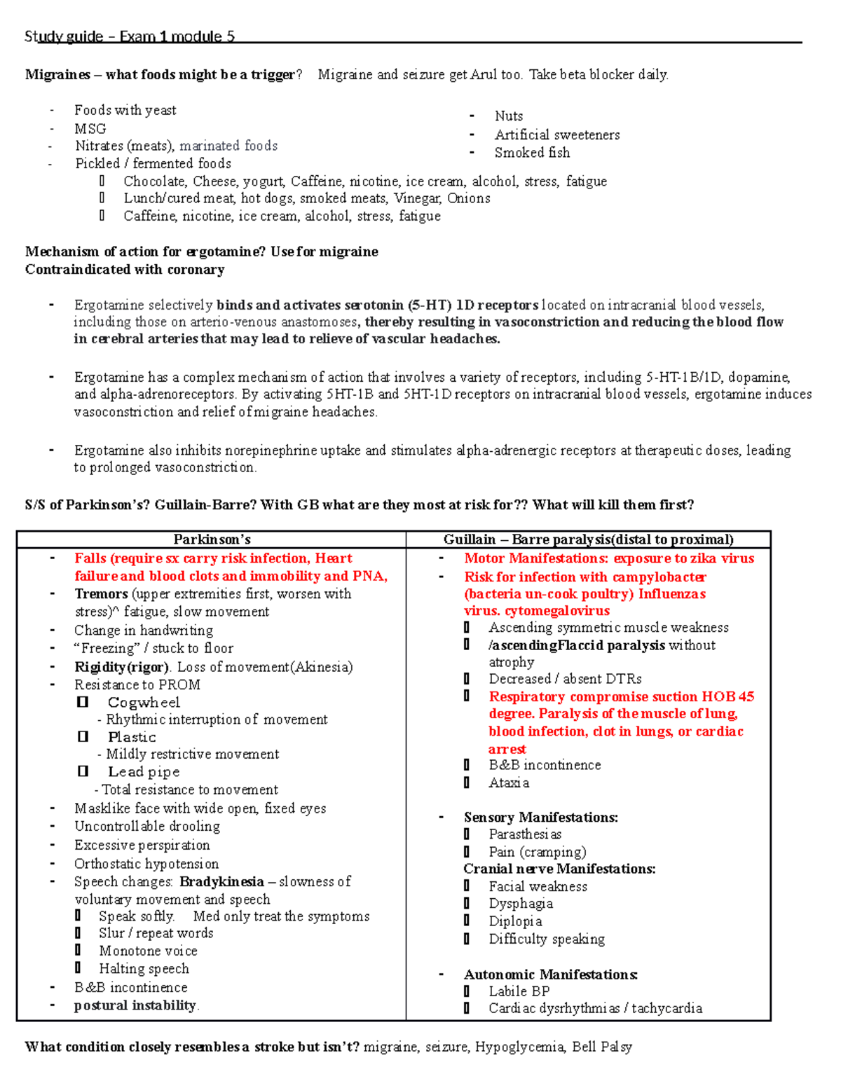 MDC4 Study guide 1 - Study guide – Exam 1 module 5 Migraines – what ...