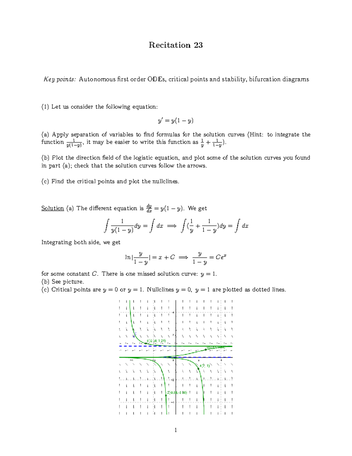 Solution Recitation 23 - November 30 - Recitation 23 Key points:Autonomous first order ODEs ...