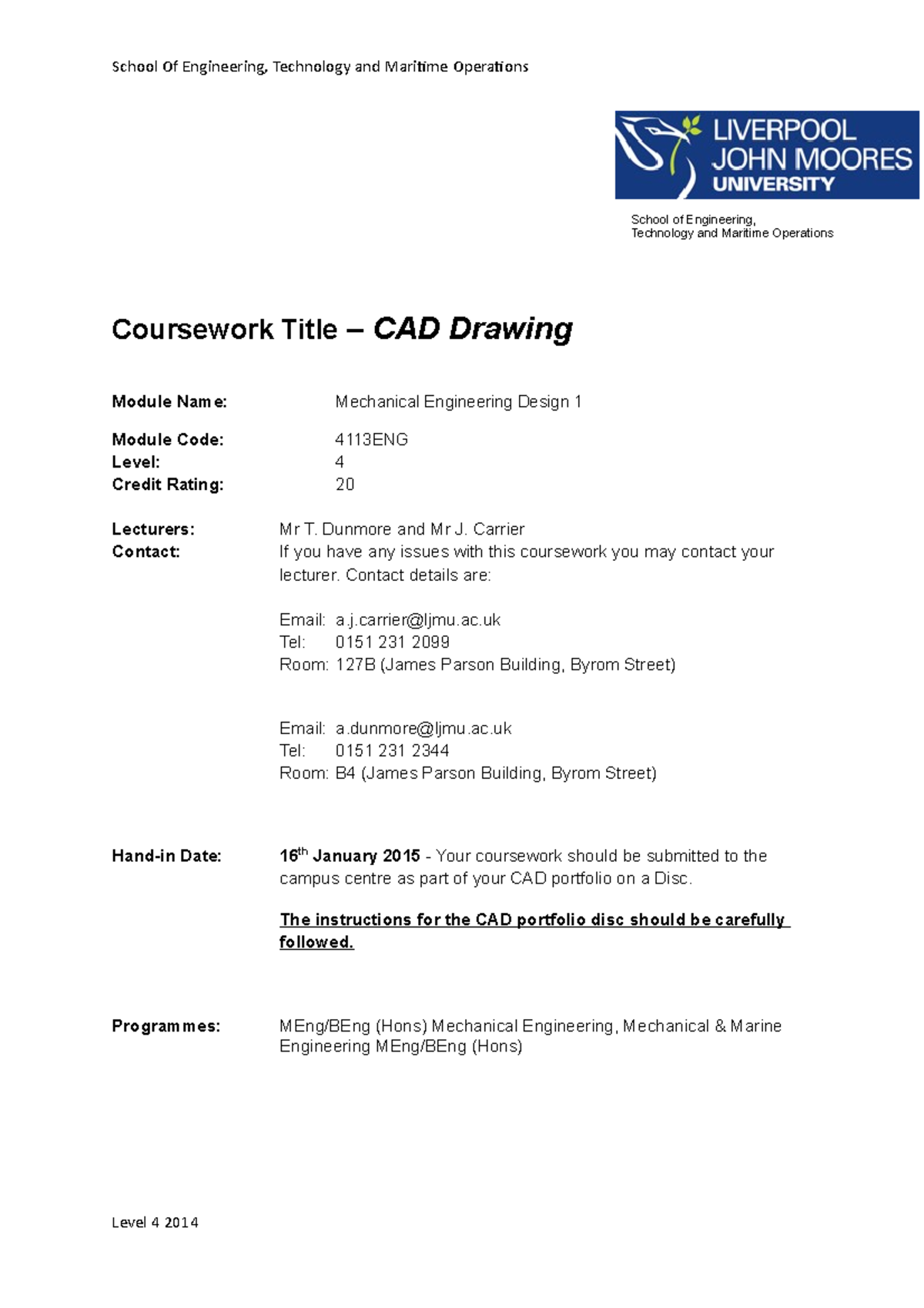 4113ENG Final Engineering Drawing Assignment - School Of Engineering ...