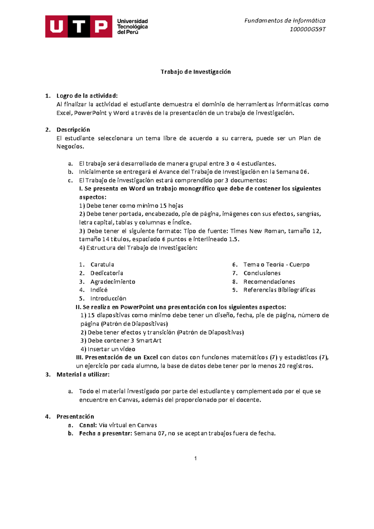 Indicaciones del trabajo de investigación - TI - Warning: TT: undefined function: 32 Fundamentos ...