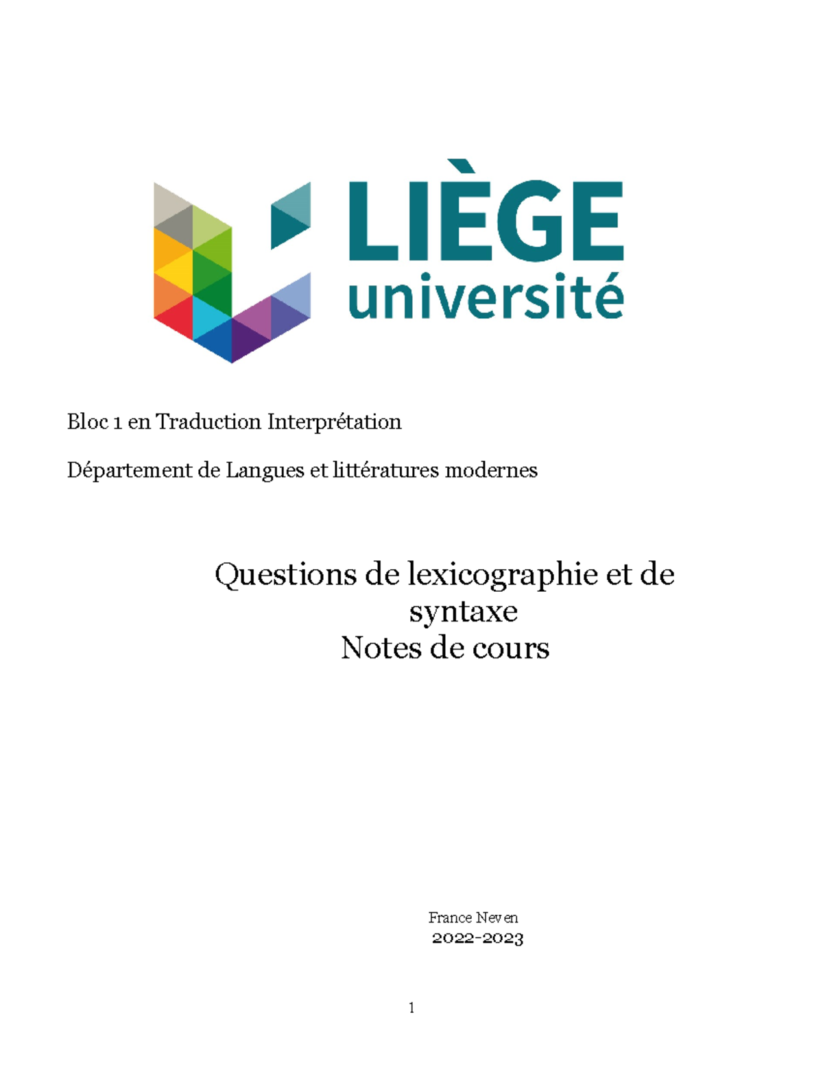 Notes de cours bloc1 TI Lexico 2022-2023 - Bloc 1 en Traduction ...