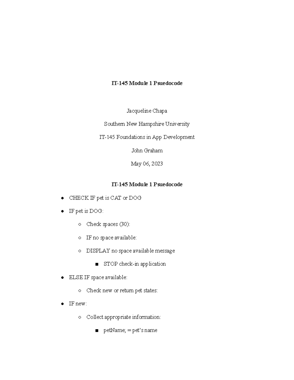 IT-145 Module 1 Psuedocode - IT-145 Module 1 Psuedocode Jacqueline ...