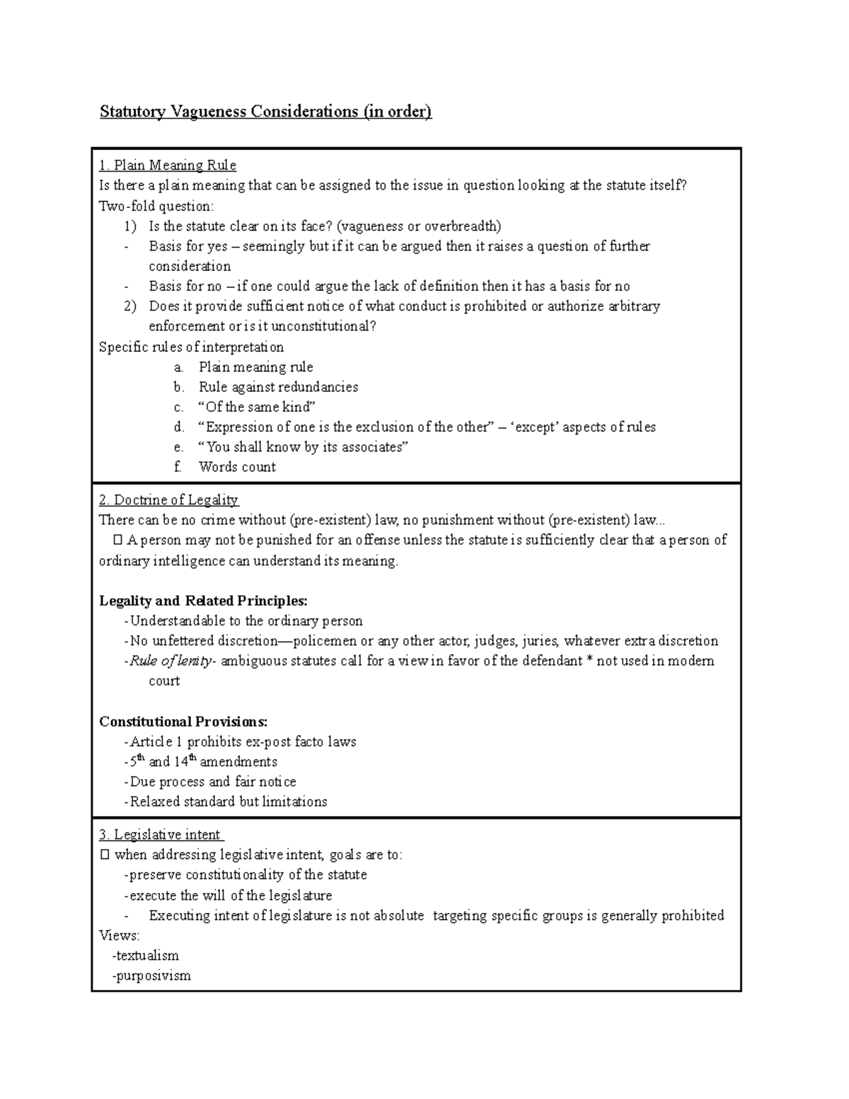 Crim Law Attack Outline - Statutory Vagueness Considerations (in order ...
